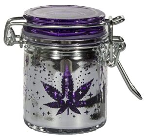 airtight glass herb stash jar with clamping lid in choice of design (metallic silver/purple, small)