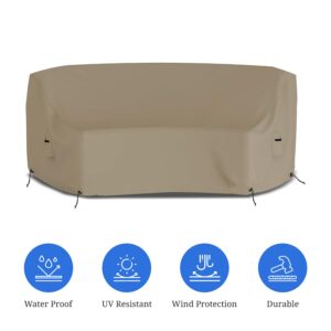 Covers & all Curved Outdoor Couch Cover, 12 Oz PVC Polyester Patio Furniture Cover, Tear & UV Proof Couch Cover Patio with Air Pockets & Drawstrings (90"L x 34"W x 32"H x 46"FL, Beige)