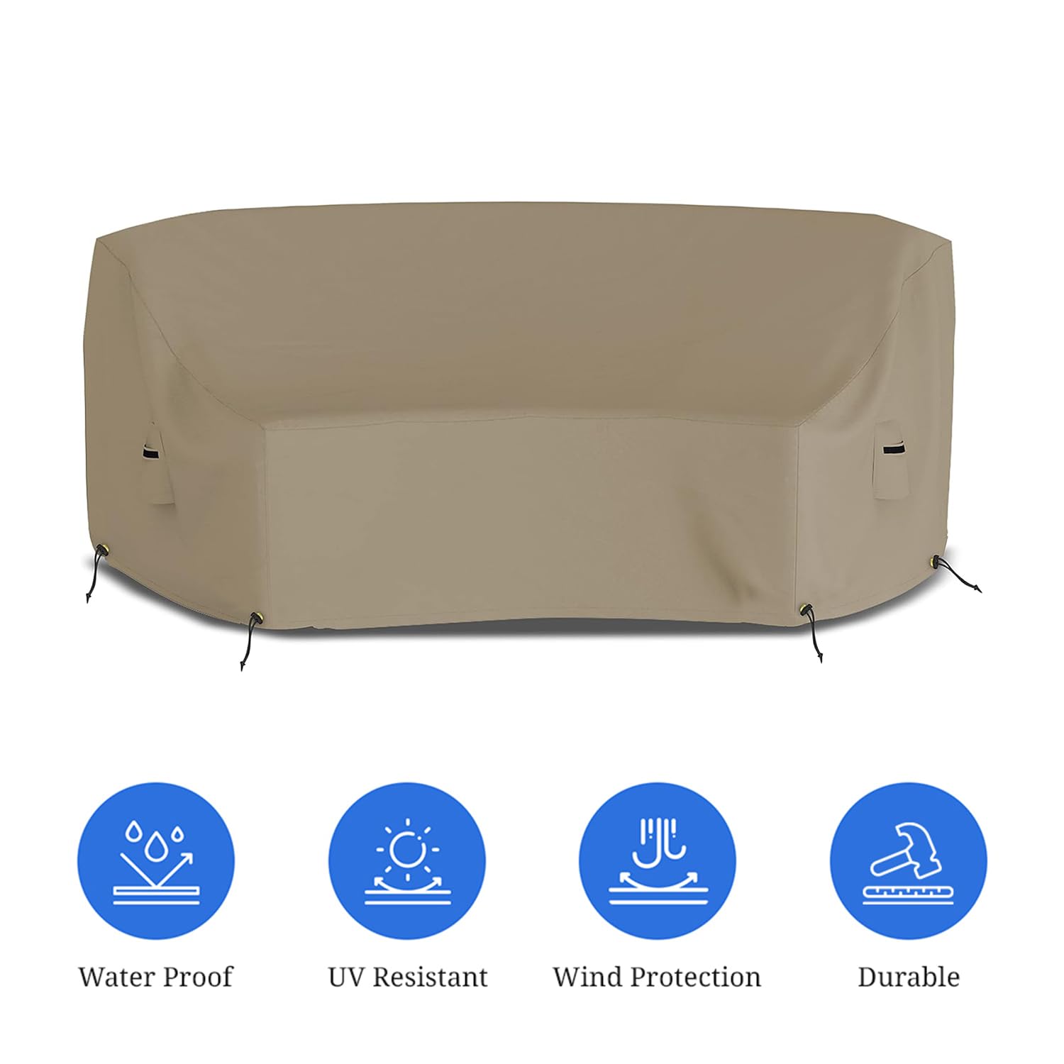 Covers & all Curved Outdoor Couch Cover, 12 Oz PVC Polyester Patio Furniture Cover, Tear & UV Proof Couch Cover Patio with Air Pockets & Drawstrings (90"L x 34"W x 32"H x 46"FL, Beige)