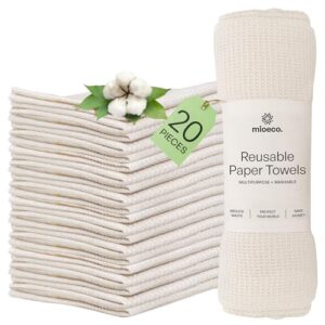 20 pack reusable paper towels washable - nature friendly - organic cotton alternative - thick, strong, paperless kitchen dish cloths - reusable napkins - dish towels - cloth napkin - kitchen towels