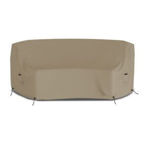 covers & all curved outdoor couch cover, 12 oz pvc polyester patio furniture cover, tear & uv proof couch cover patio with air pockets & drawstrings (90"l x 34"w x 32"h x 46"fl, beige)