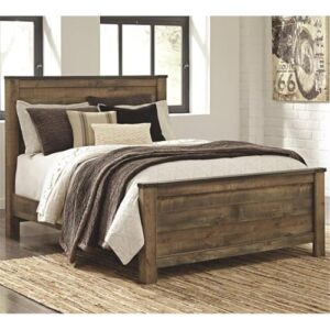 BOWERY HILL Queen Size Panel Bed with Headboard, Footboard, Platform, Wooden Slats in Wood, in Mahogany, No Box Spring Needed, Easy Assembly