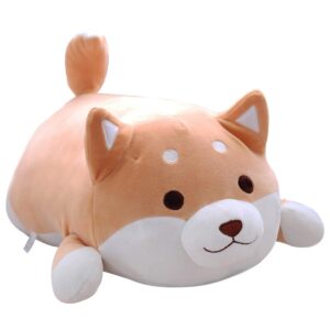 shiba inu dog plush pillow, soft cute corgi stuffed animals doll toys gifts for valentine, christmas, birthday, bed, sofa chair (brown round eye, 21.3in)