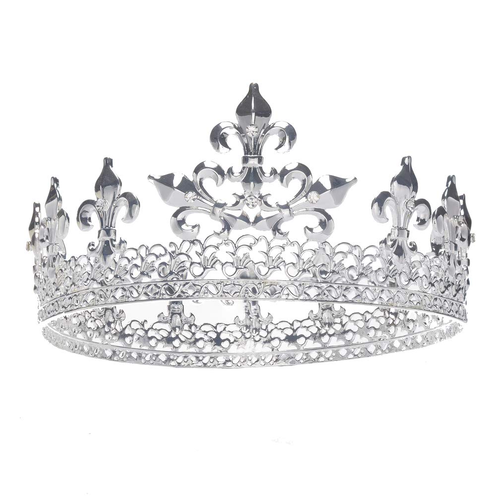 S SNUOY King Crowns for Men Silver Crown Full Metal Tiaras Male's Pageant Party Hats Medieval Prom Costume Hair Accessories Mens Crown