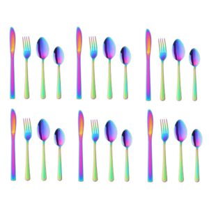 buygo rainbow silverware set flatware set stainless steel colorful dinnerware set 24-piece multicolor cutlery set, service for 6