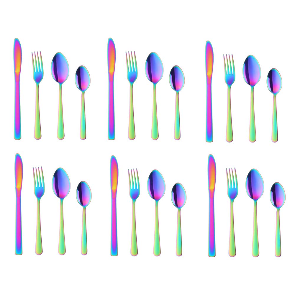 BuyGo Rainbow Silverware Set Flatware Set Stainless Steel Colorful Dinnerware Set 24-Piece Multicolor Cutlery Set, Service for 6