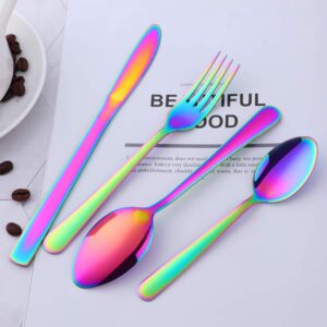 BuyGo Rainbow Silverware Set Flatware Set Stainless Steel Colorful Dinnerware Set 24-Piece Multicolor Cutlery Set, Service for 6