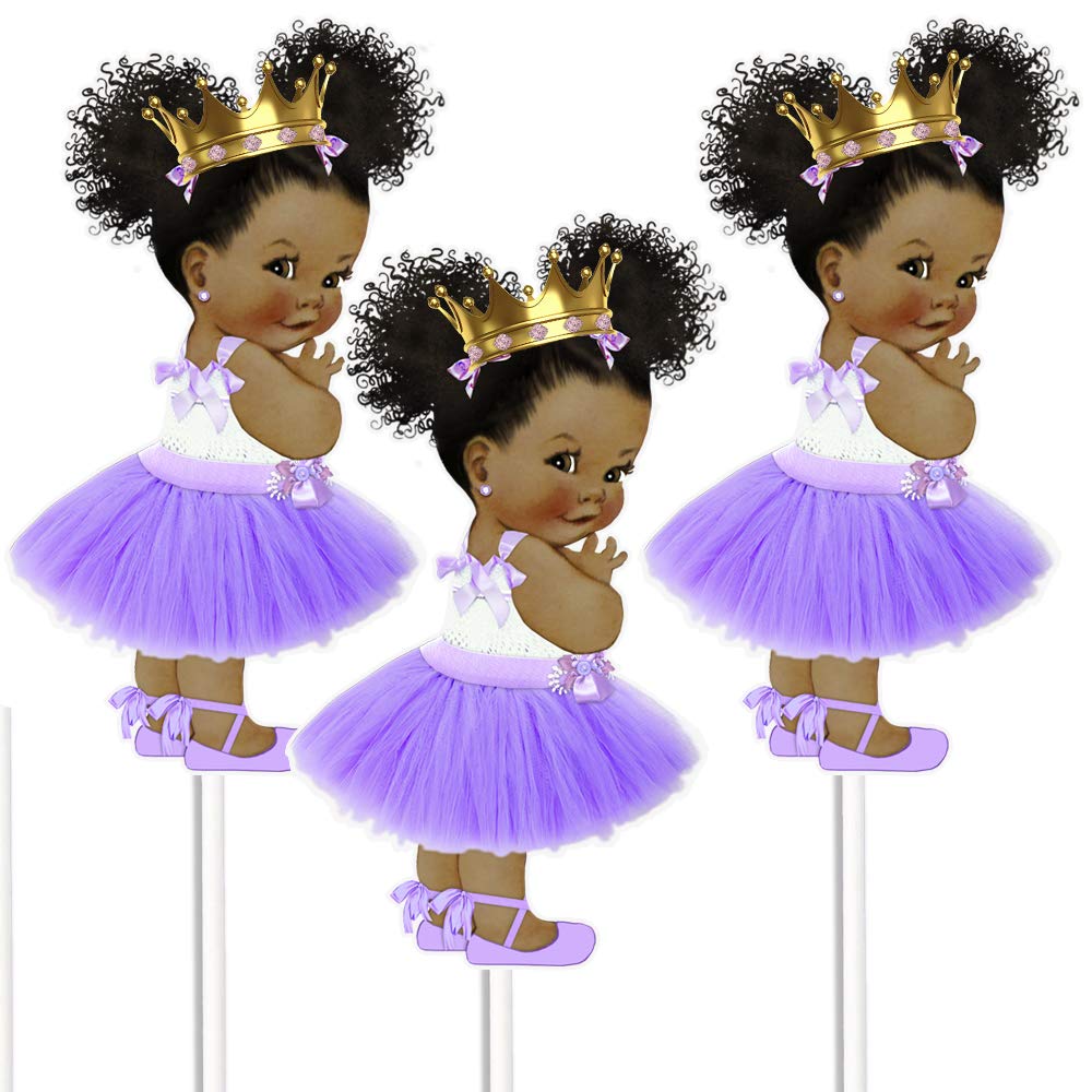 Little Lavender Princess Table Decoration Centerpieces, Set of 3 African American Princess Royal Birthday Cake Centerpieces