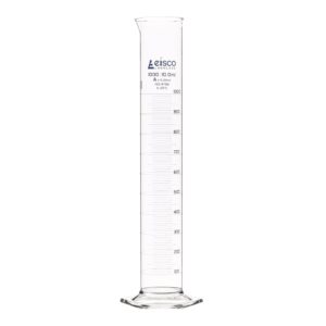 eisco graduated cylinder, 1000ml - class a tolerance ±5.00ml - hexagonal base - blue graduations - borosilicate 3.3 glass