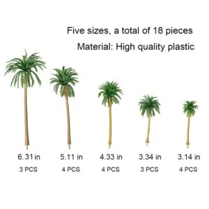 HUIANER Palm Tree Model Trees, Miniature Palm Trees Mixed 5 Size Fake Plastic Trees with No Stands for DIY Scenery Landscape Cake Decoration（18PCS 3.1" - 6.3"）