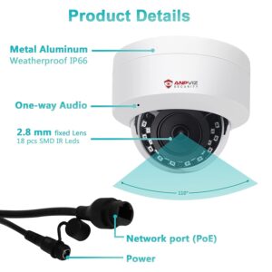 Anpviz 5MP PoE IP Dome Camera with Audio/Mic, IP Security Camera Outdoor Indoor, 98ft IR Night Vision, IP66 Waterproof, 2.8mm Lens, 24/7 Recording, Human Detection, Not PTZ, NDAA Compliant (U Series)