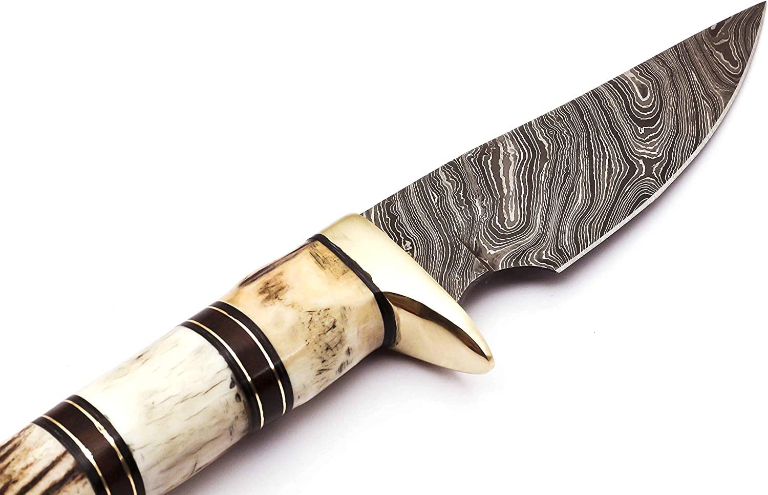 Skokie Knives Custom Hand Made Damascus Steel Hunting Knife Handle Stag Antler