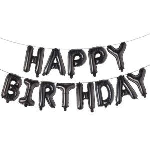 happy birthday balloons, aluminum foil banner balloons for birthday party decorations and supplies (black)