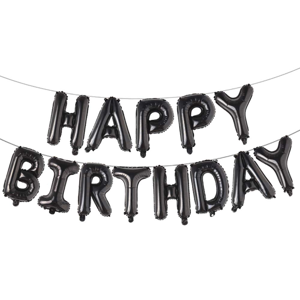 Happy Birthday Balloons, Aluminum Foil Banner Balloons for Birthday Party Decorations and Supplies (Black)