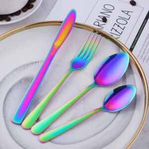 BuyGo Rainbow Silverware Set Flatware Set Stainless Steel Colorful Dinnerware Set 24-Piece Multicolor Cutlery Set, Service for 6