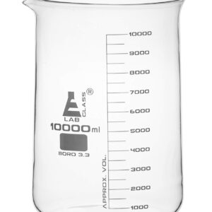 EISCO Beaker, 10,000ml - Low Form with Spout - White, 500ml Graduations - Borosilicate 3.3 Glass - 10L Beaker, Large Beaker