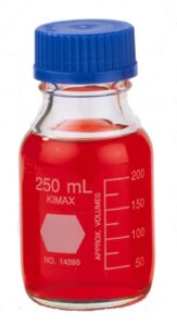 kimble chase dwk kimble 250ml gl45 round media bottle with blue cap, graduations, 14395-250, qty 1,250 ml