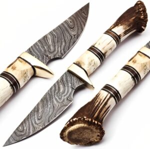 skokie knives custom hand made damascus steel hunting knife handle stag antler