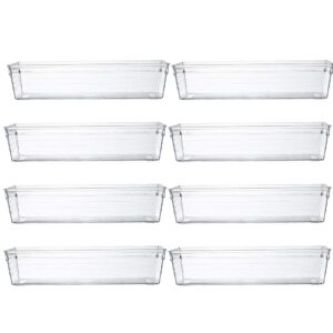 backerysupply clear plastic drawer organizer tray for vanity cabinet (9"×3"×2"，set of 8),storage tray for makeup, kitchen utensils, jewelries, and gadgets