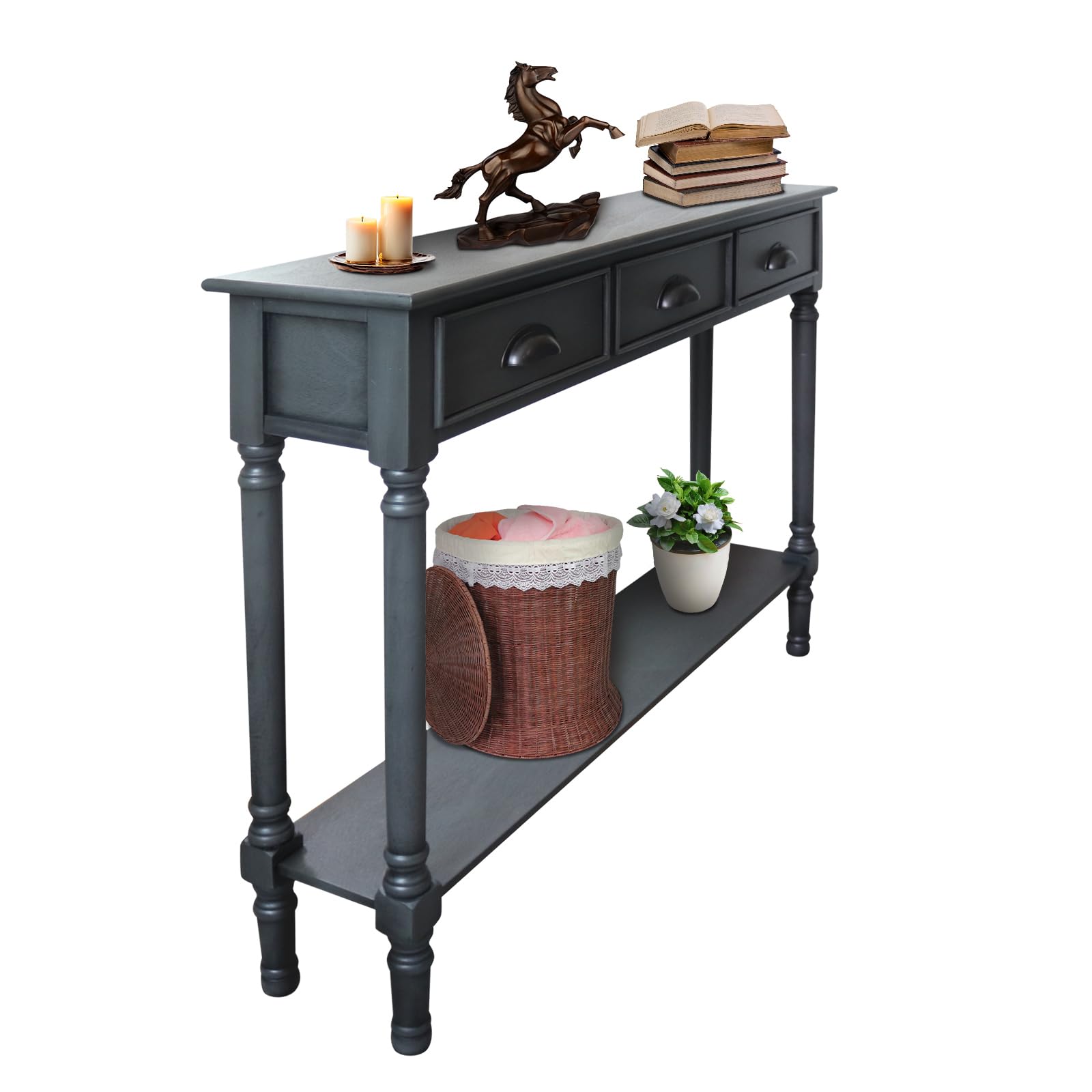 Urbanest Modern Burlington Console Table with 3 Drawers (Solid Wood, Gun Metal)