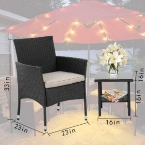 FDW Patio Furniture Set 3 Piece Patio Chair Bistro Set Outdoor Rattan Chairs Wicker Conversation Set for Backyard Porch Poolside Lawn,Black