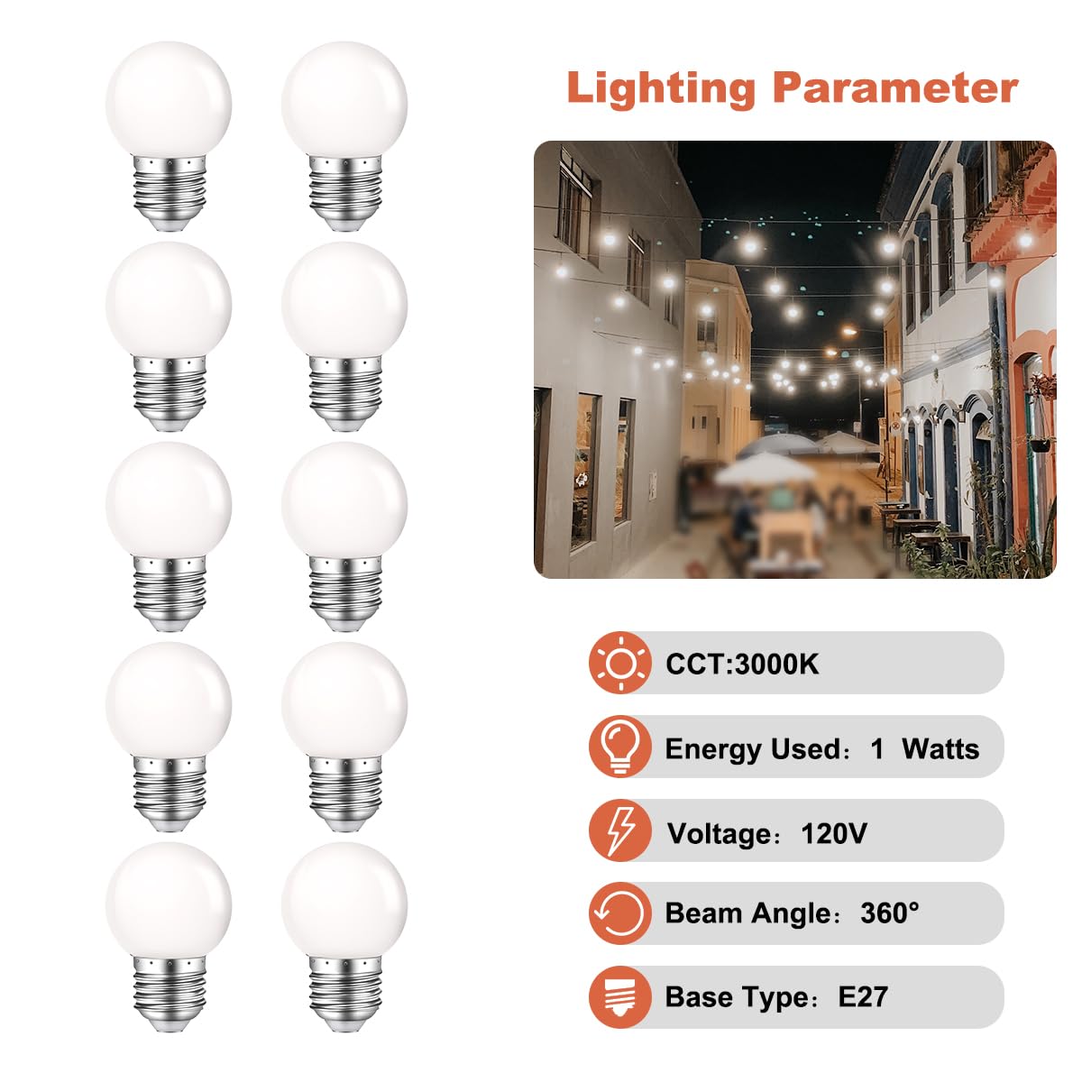 MZyoyo Small LED Night Light Bulb,1W LED Light Bulb,G14 G45 1W E26 E27 Soft White 3000K,Not Dimmable LED Energy Saving Light Bulbs 5 Watt Equivalent,for Halloween Bedroom Holiday Decoration,10 Pack