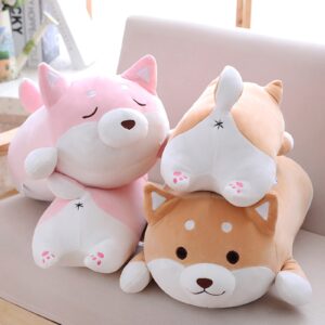 Shiba Inu Dog Plush Pillow, Soft Cute Corgi Stuffed Animals Doll Toys Gifts for Valentine, Christmas, Birthday, Bed, Sofa Chair (Brown Round Eye, 21.3in)