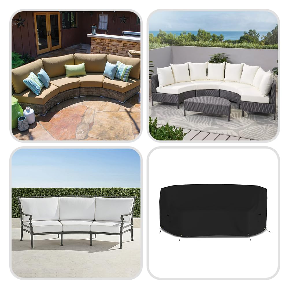 Covers & All Curved Outdoor Couch Cover, 12 Oz PVC Polyester Patio Furniture Cover, Tear & UV Proof Couch Cover Patio with Air Pockets & Drawstrings (90" L x 34" W x 32" H x 46" FL, Black)