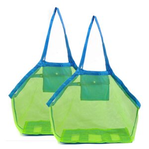 2 pack extra large mesh beach bag childrens' toy storage swimming equipment storage bag laundry tote backpack,stay away from sand and water, toy not included (blue)