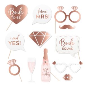 nicrolandee wedding photo booth props - 12 pack rose gold party centerpiece sticks table toppers for bridal shower, bachelorette party, birthday, engagement pictures and selfies for bride to be