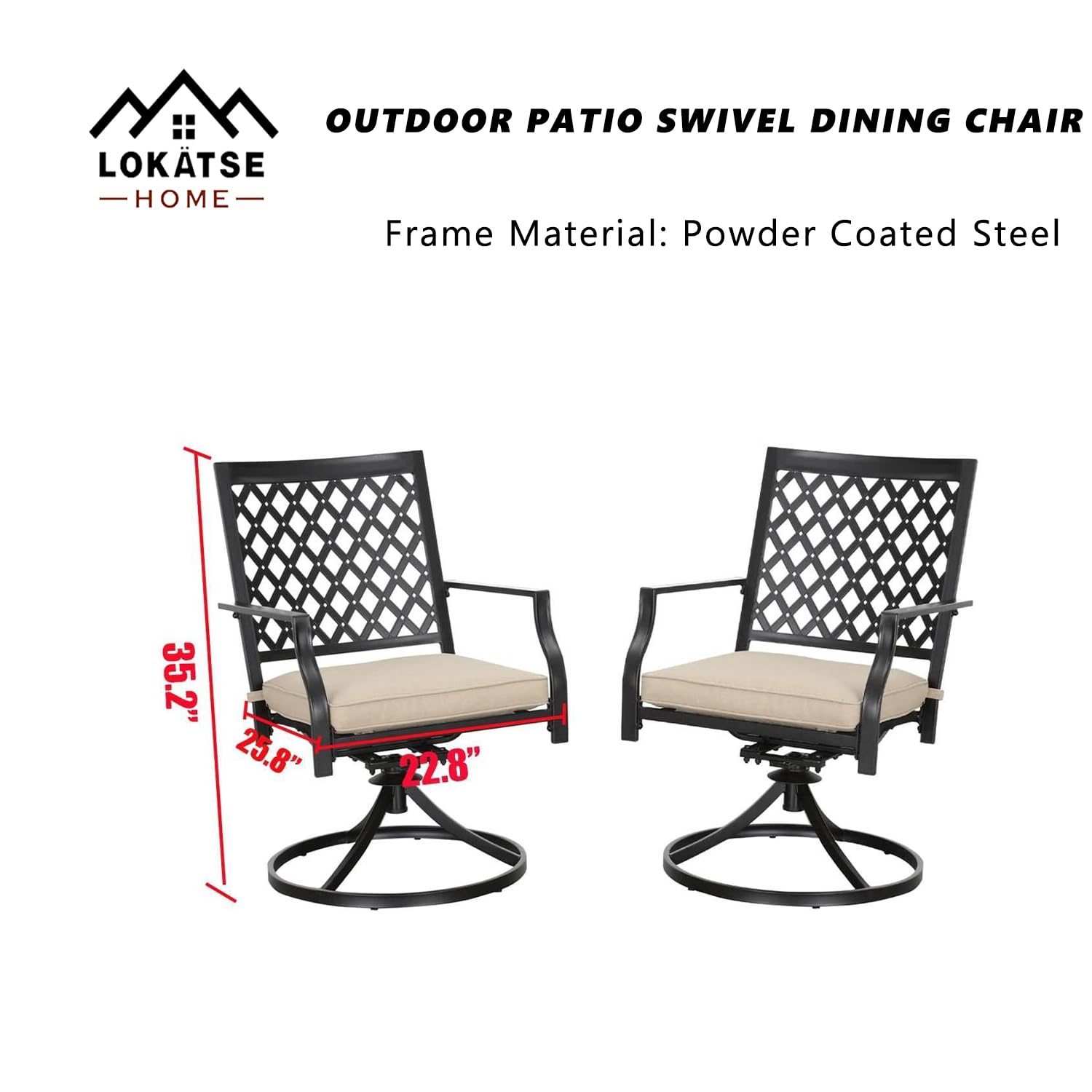 LOKATSE HOME Patio Swivel Dining Chair Set of 2 Outdoor Metal Rocker Chair Bistro Furniture with Cushion