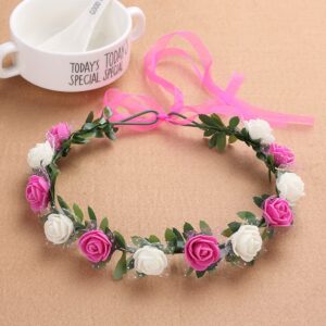 AmFor 22 Pcs Multicolor Rose Flower Wreath Crown Headband Garland Headpiece for Music Festival Celebration Beach Wedding Party