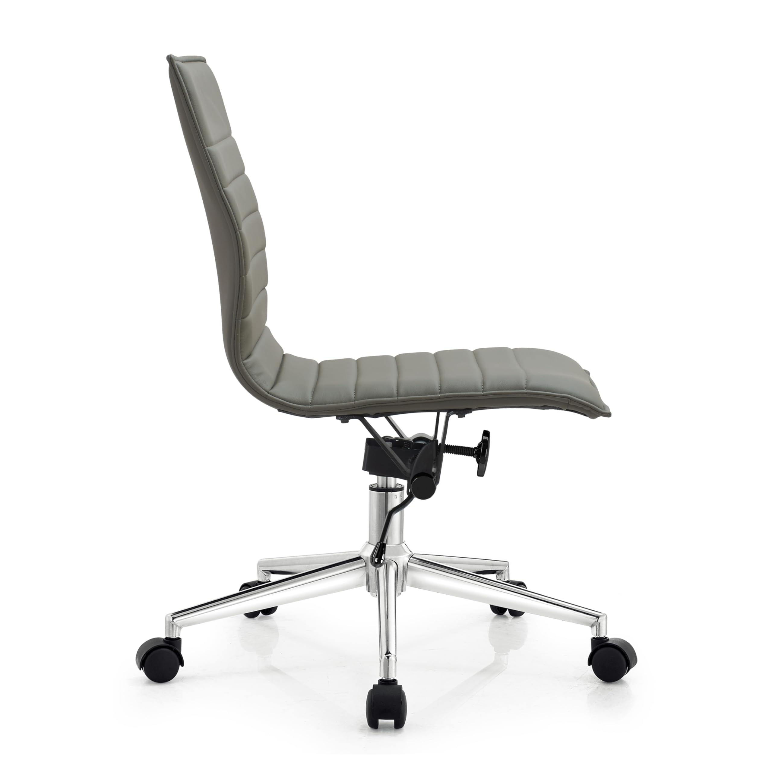 2xhome Modern Office Desk Chair | Upholstered PU Leather Ribbed Armless Mid Back with Metal Frame | Adjustable Height, Tilt Lock | Computer, Home, Executive, Conference, Meetings, Gray