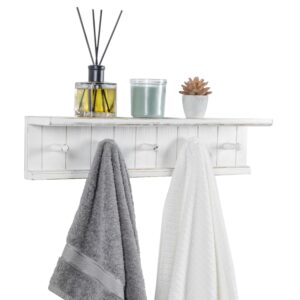 mygift wall mounted 5-hook vintage white wood floating bathroom shelf & towel rack