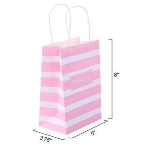 Ronvir 50Pcs Gift Bags Small 5.25 x 3.25 x 8 Inch Pink Gift Bags Striped Thank You Bags Paper Bags For Gifts, Business, Party, Baby Shower, Shopping, Goodie, Graduation, Christmas