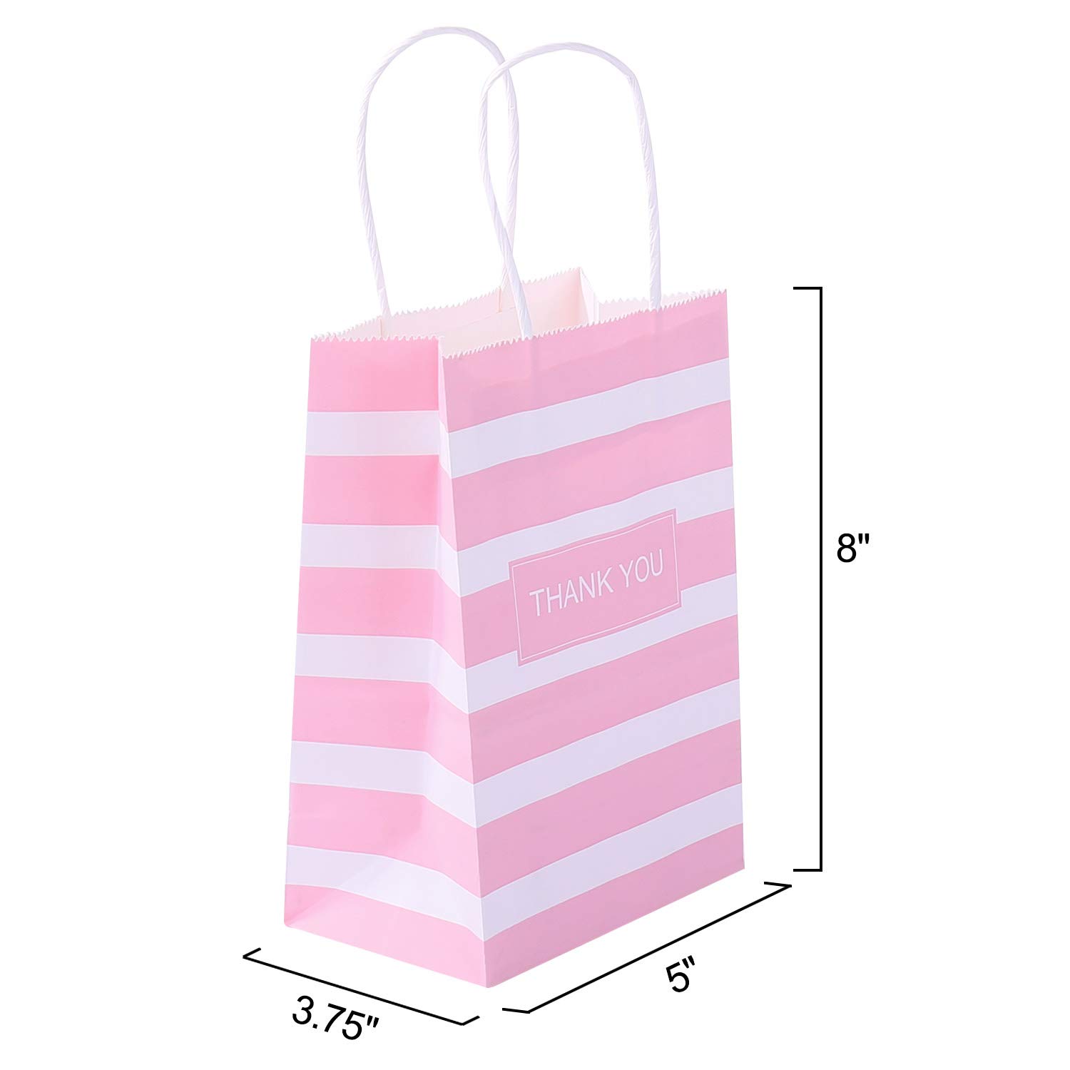 Ronvir 50Pcs Gift Bags Small 5.25 x 3.25 x 8 Inch Pink Gift Bags Striped Thank You Bags Paper Bags For Gifts, Business, Party, Baby Shower, Shopping, Goodie, Graduation, Christmas