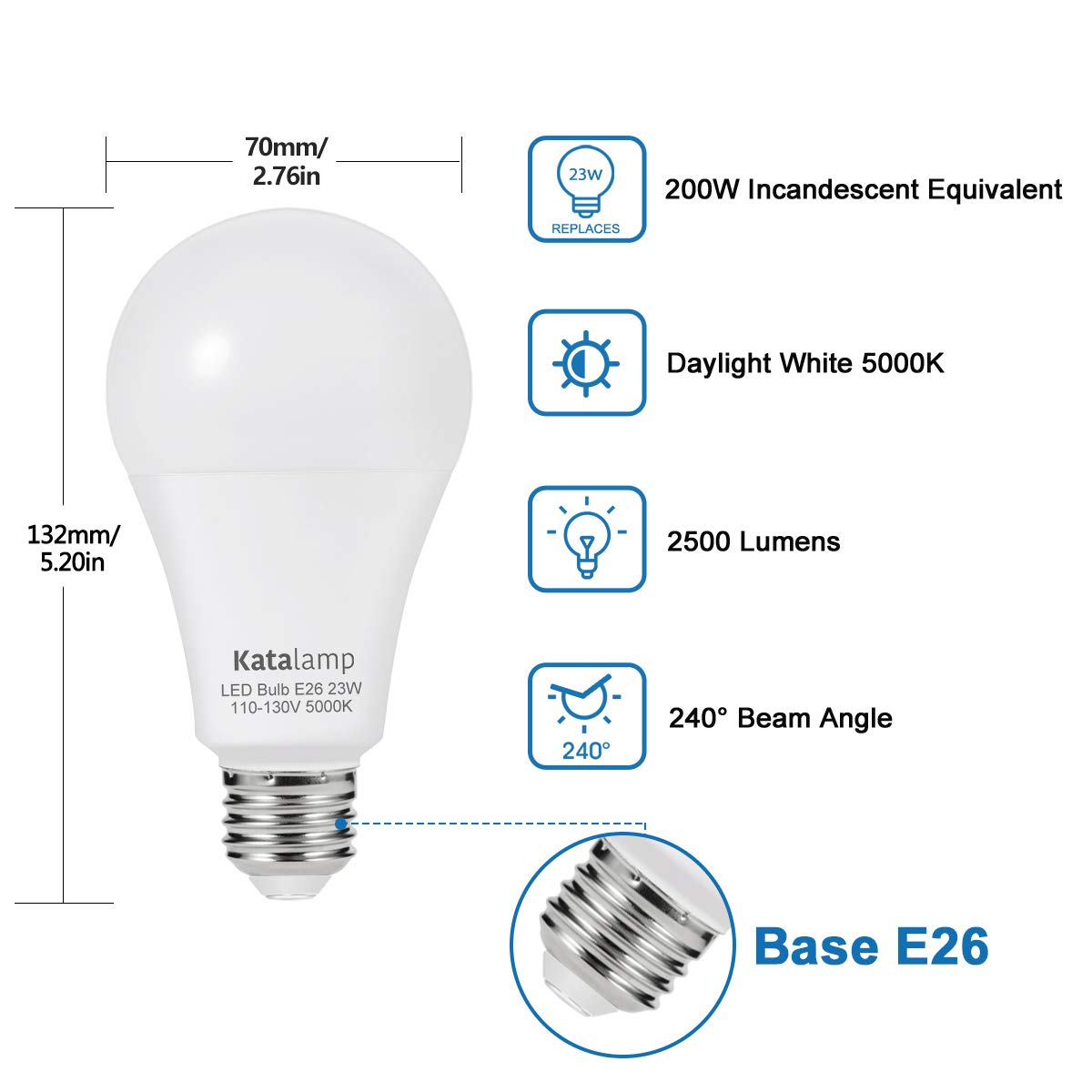 A21 Daylight Super Bright LED Light Bulbs 23 Watt, 150 Watt LED Bulb Equivalent, 5000K at 2500 Lumens, Standard Light Bulbs E26 Base, Home/Office Interior Frosted Decor Lights, Non-Dimmable (4-Pack)