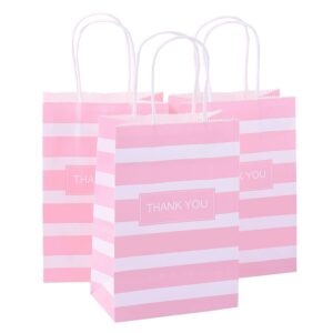 ronvir 50pcs gift bags small 5.25 x 3.25 x 8 inch pink gift bags striped thank you bags paper bags for gifts, business, party, baby shower, shopping, goodie, graduation, christmas