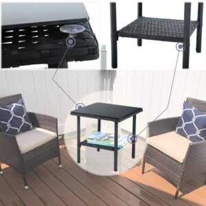 FDW Patio Furniture Set 3 Piece Patio Chair Bistro Set Outdoor Rattan Chairs Wicker Conversation Set for Backyard Porch Poolside Lawn,Black