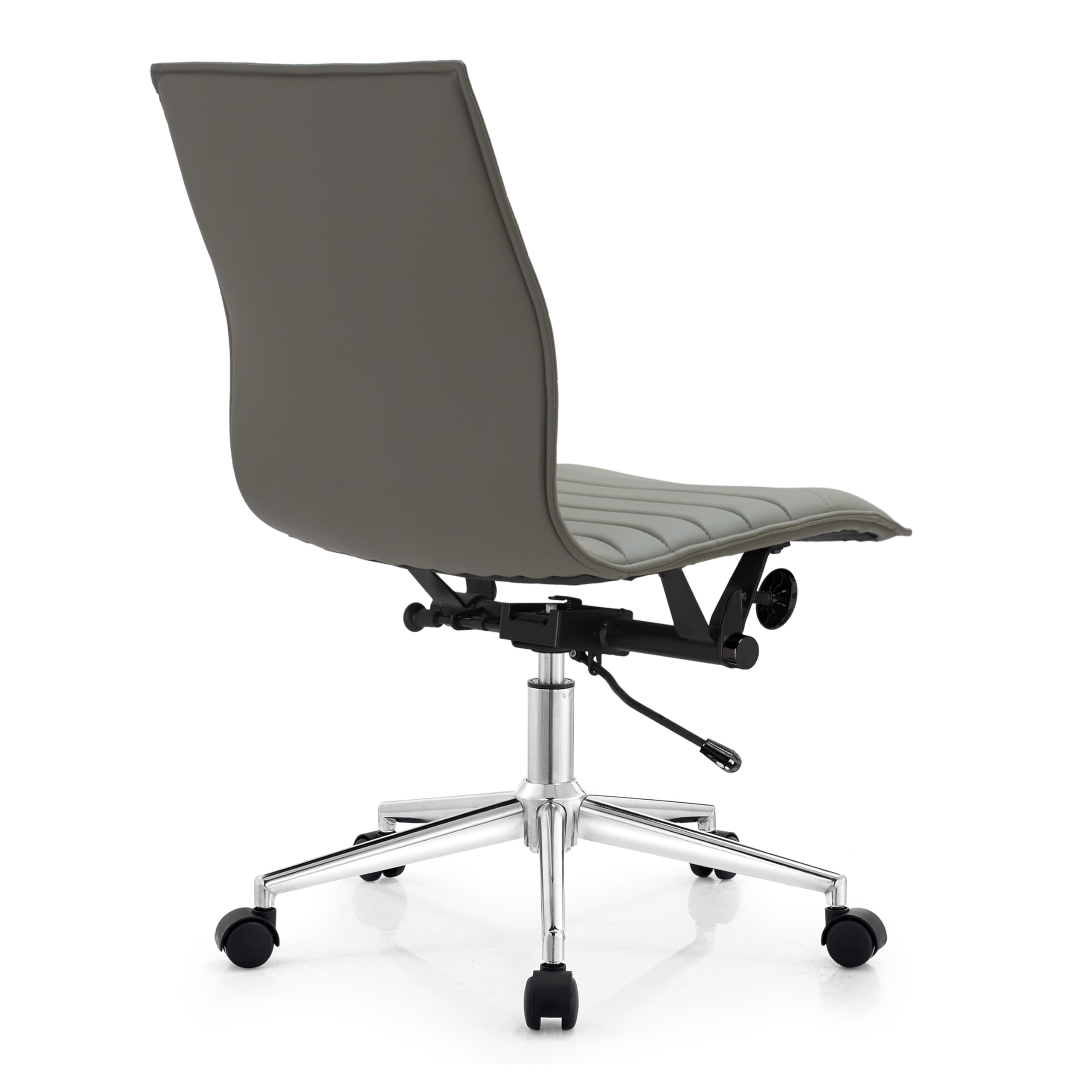 2xhome Modern Office Desk Chair | Upholstered PU Leather Ribbed Armless Mid Back with Metal Frame | Adjustable Height, Tilt Lock | Computer, Home, Executive, Conference, Meetings, Gray