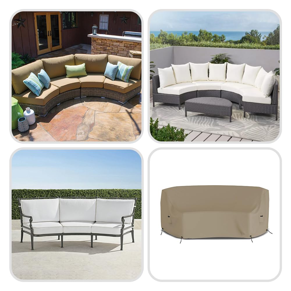 Covers & all Curved Outdoor Couch Cover, 12 Oz PVC Polyester Patio Furniture Cover, Tear & UV Proof Couch Cover Patio with Air Pockets & Drawstrings (90"L x 34"W x 32"H x 46"FL, Beige)