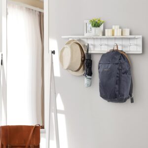 MyGift Wall Mounted 5-Hook Vintage White Wood Floating Bathroom Shelf & Towel Rack