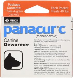 panacur c canine dewormer, net wt. 12 grams, package contents three, 4 gram packets (4-(pack))