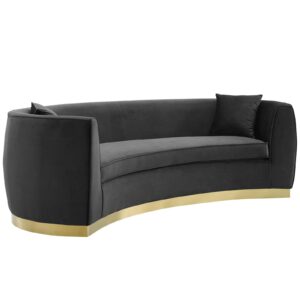 Modway Resolute Retro Modern Curved Back Upholstered Velvet with Two Throw Pillows, Sofa, Black