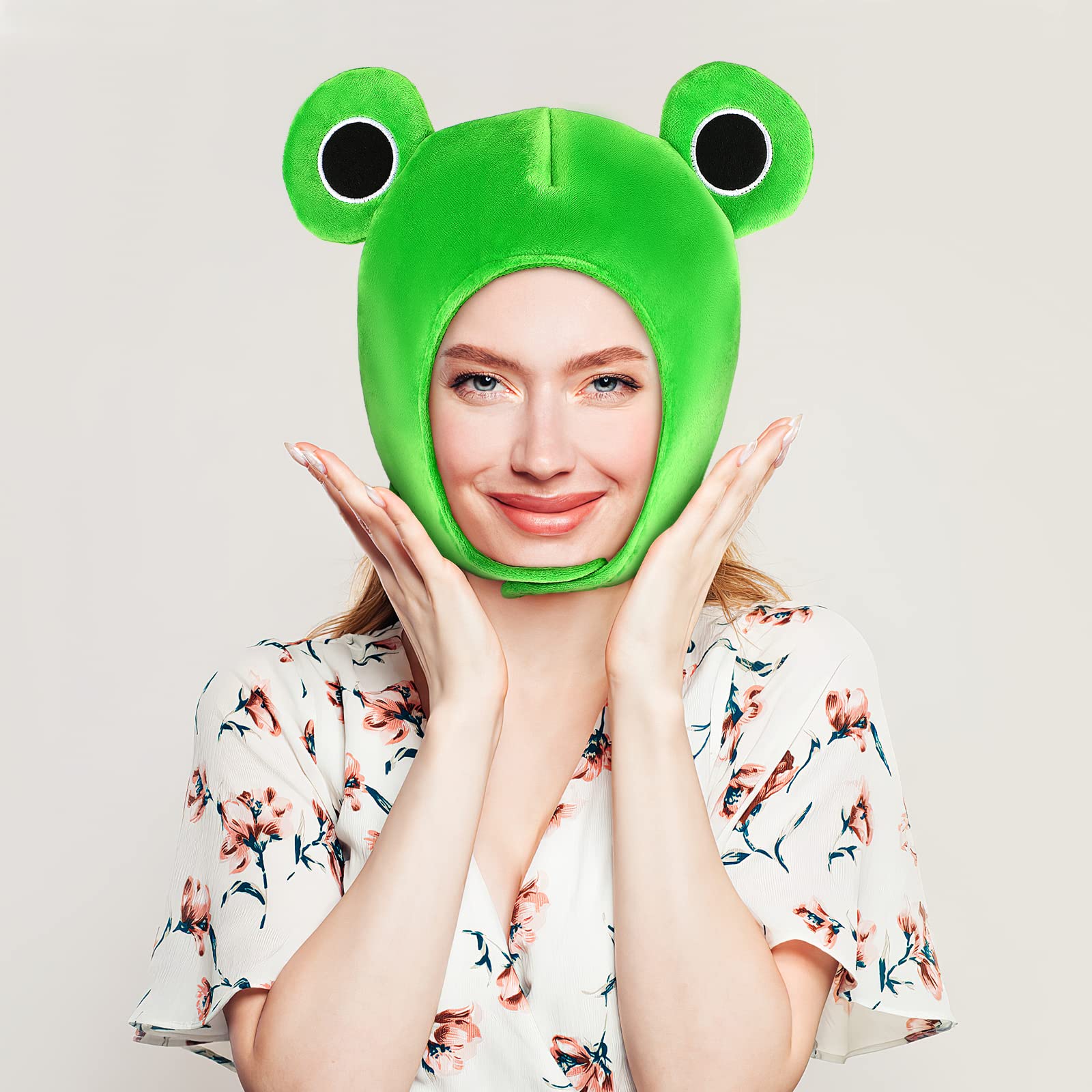 Cute Plush Frog hat Scarf Cap Ears Winter ski hat Full Headgear Novelty Party Dress up Cosplay Costume Green