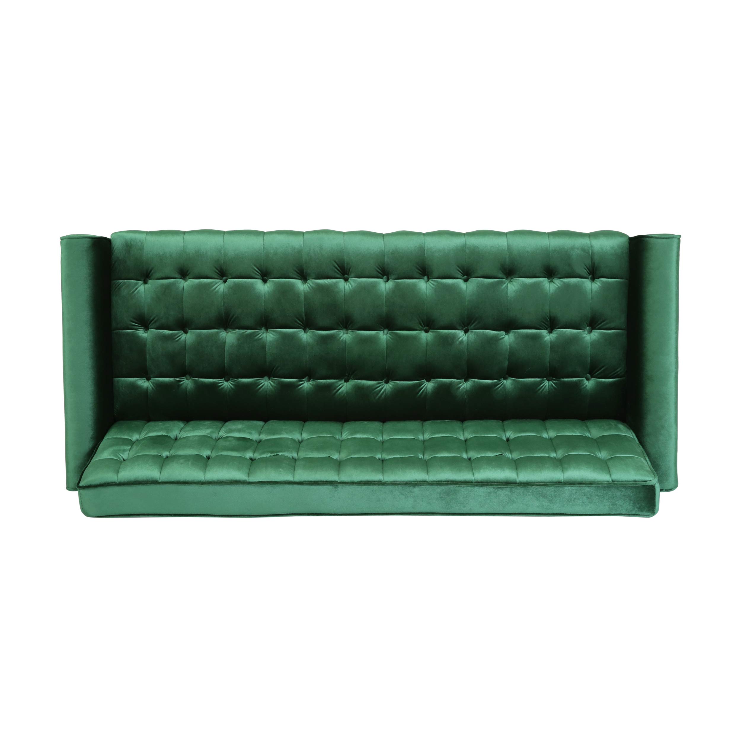 Christopher Knight Home Adan Tufted Velvet Sofa Tipped Tapered Legs, Emerald and Gold Finish