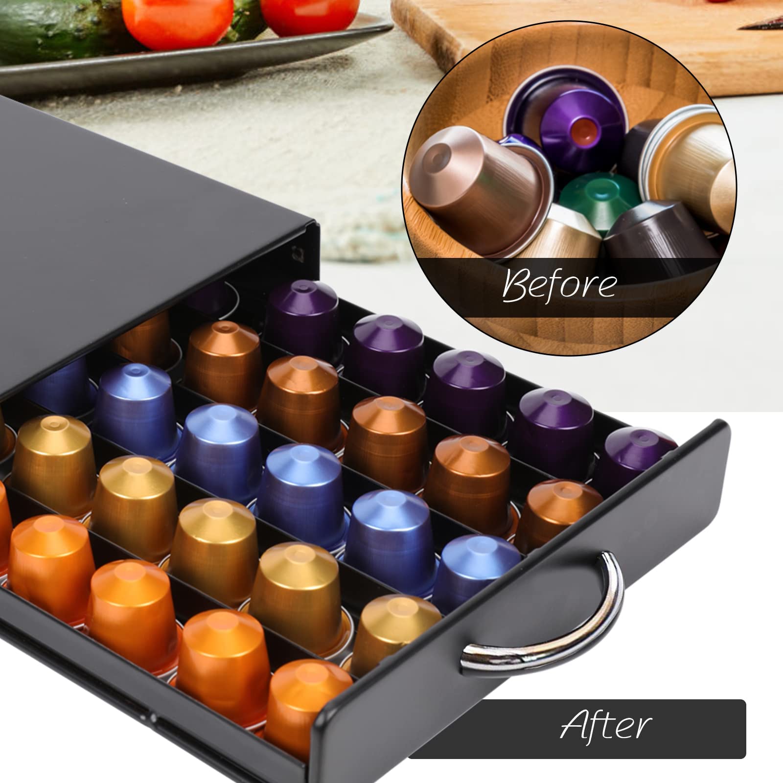 LUOOV Keurig Storage Drawer for K Cups Compatible Nespresso Pods Vertuo Holder Drawer k cup Drawer Coffee Pod Organizer Keurig Pod Drawer, Kcup Holder for Nespresso Vertuo Capsule Counter 50PCS(Black)