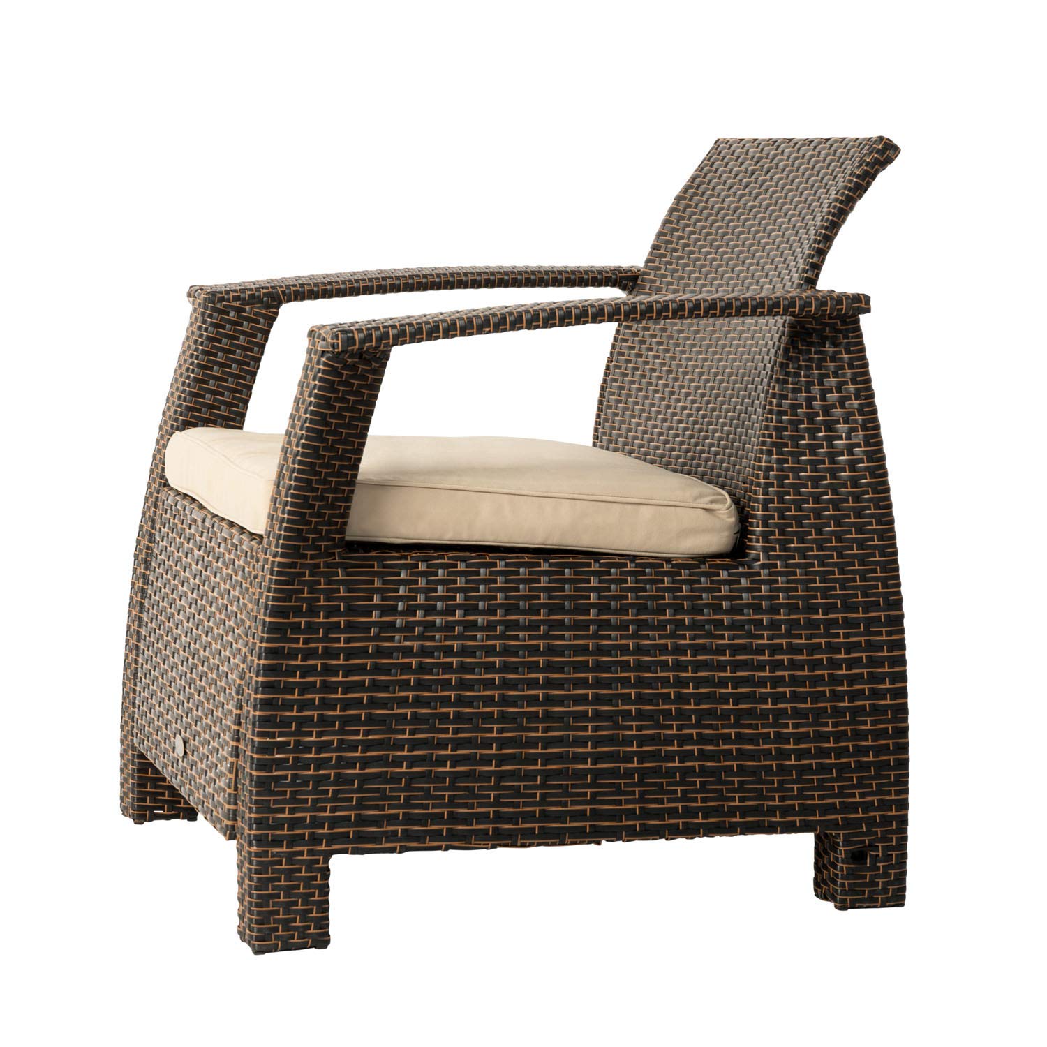 Patio Sense 62775 Bondi Deluxe Armchair All Weather Lightweight & Durable Outdoor Seating Wicker Low Maintenance Khaki Cushion Included - Mocha