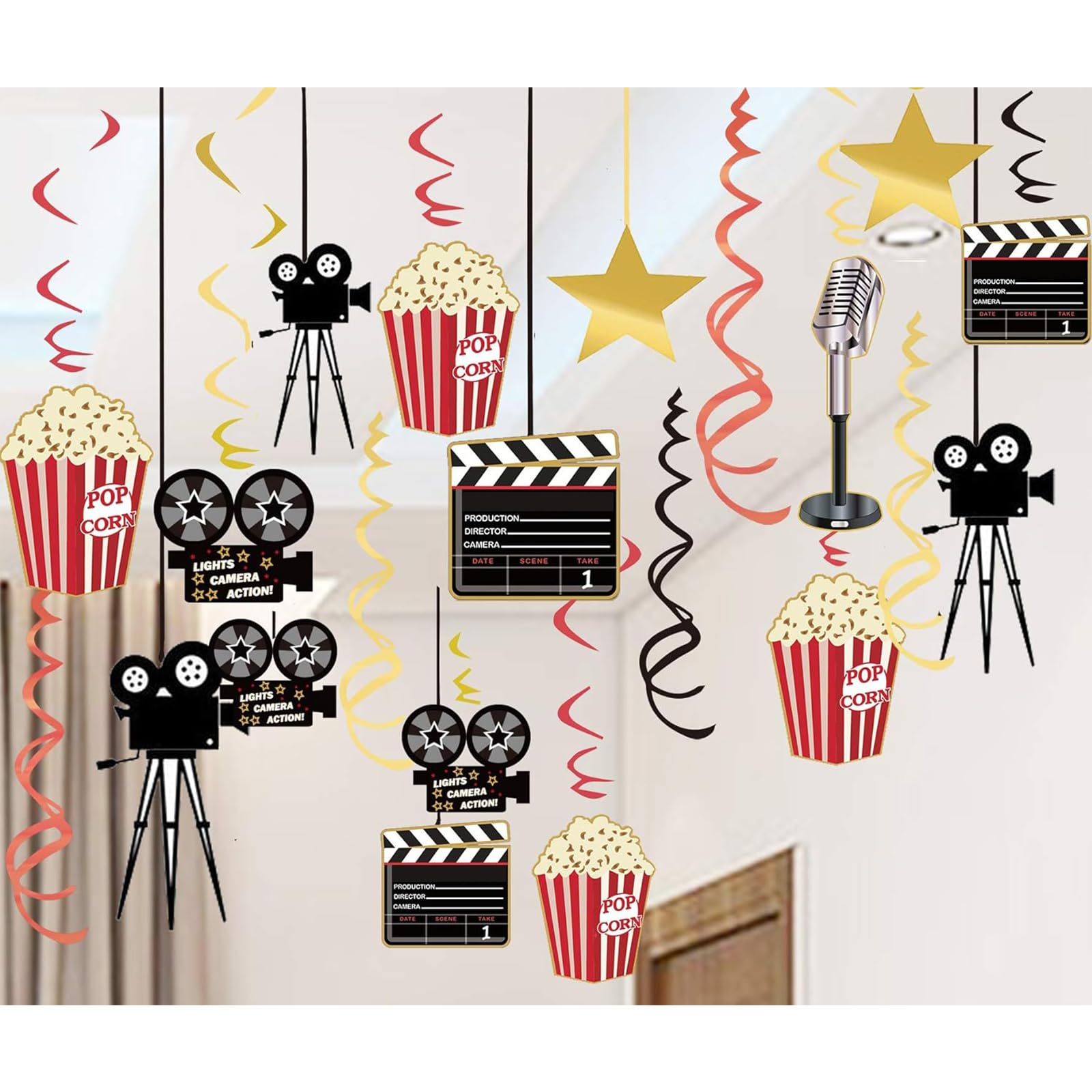 36Ct Movie Night Party Decorations Hanging Swirls - Movie Theater Themed Bridal Shower/Birthday Party Supplies Film Backdrop