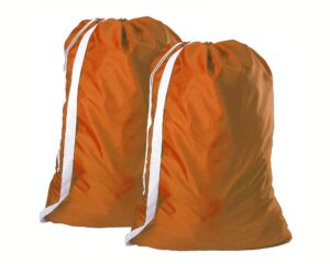 2 pack - nylon travel laundry bags with shoulder strap, machine washable dirty clothes organizer, size: 30" x 40" easy fit a laundry hamper or basket, made in usa (orange)